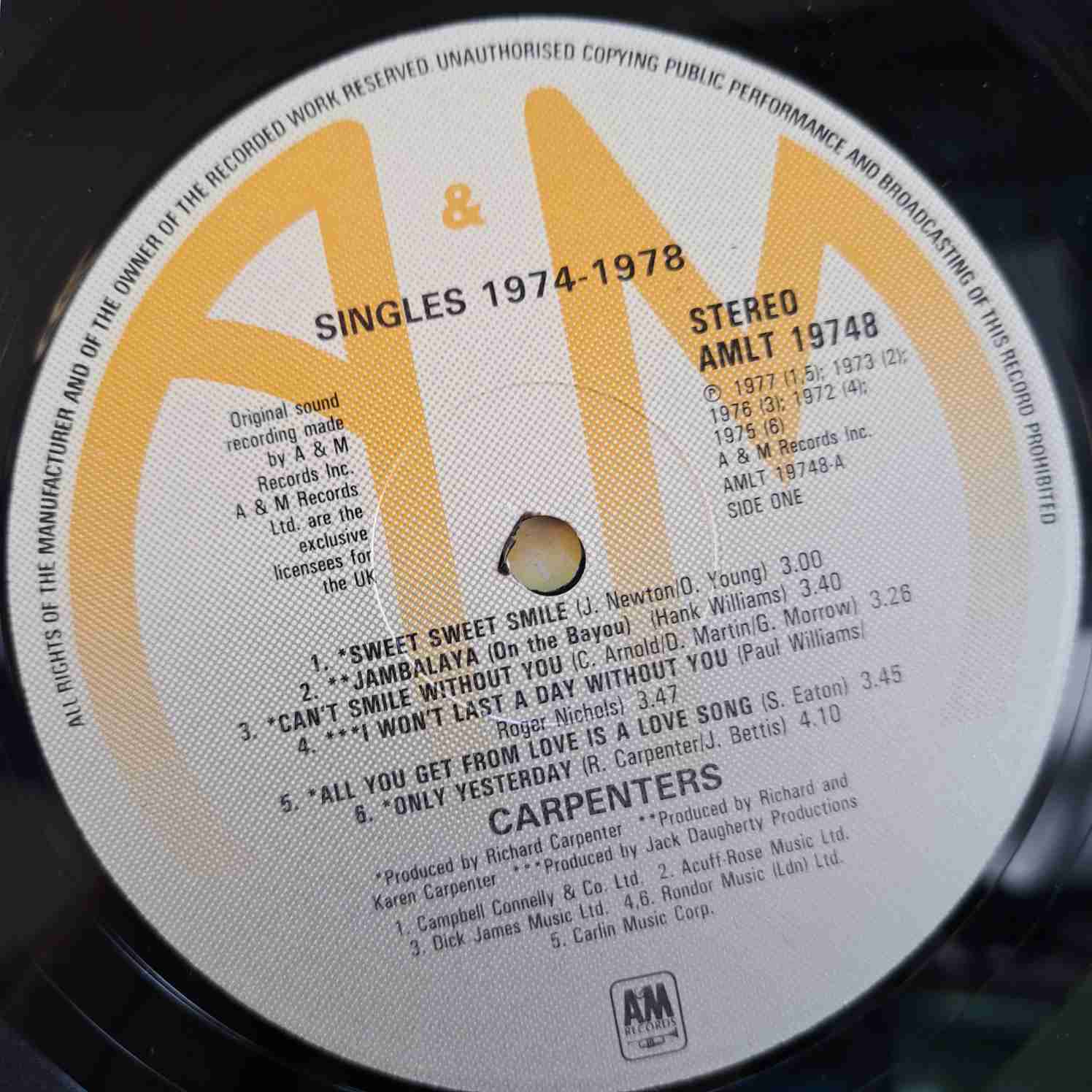 The Carpenters – The Singles 1974-1978 - VINIL LP EX UK